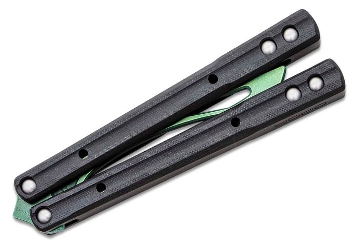 JK Designs Custom Orca Trainer Butterfly Knife 4.375″ Green Titanium ...